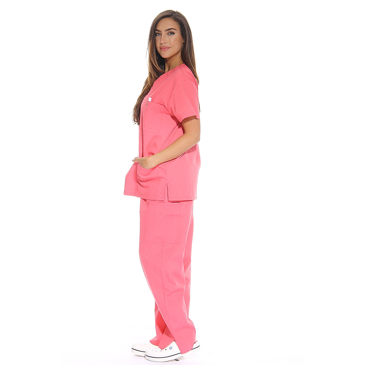 Just Love Women's Scrub Sets Six Pocket Medical Scrubs (V-Neck With Cargo Pant), Coral, 2X