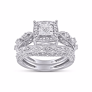 1/5 Carat Round Cut White Natural Diamond Cascading Engagement Bridal Ring Set Jewelry For Women In 14k Gold Over Sterling Silver (0.20 Cttw, Color- I-J, Clarity- I2-I3), Metal, Diamond