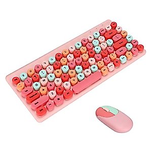 01 02 015 Gaming Keyboard Mouse, Wireless Light Quiet 86 Keys Save Space Keyboard Mouse Combo for Home for PC for Office(Pink Mixed Color)