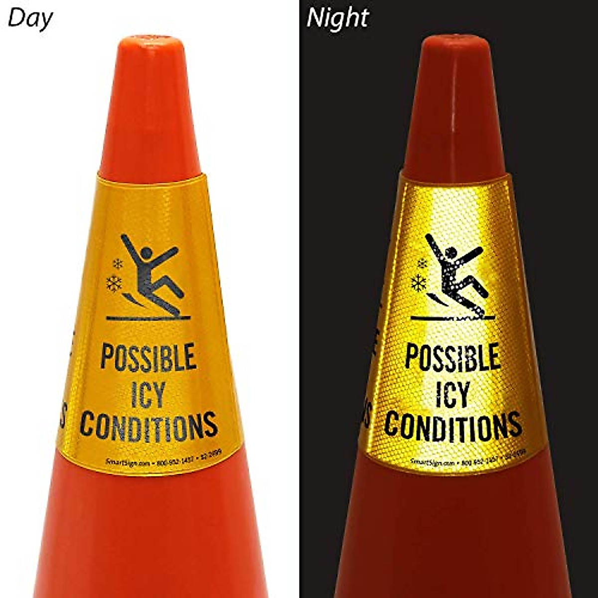 SmartSign “Possible Icy Conditions” Bright Reflective Cone Message Sleeve, [Cone Not Included]