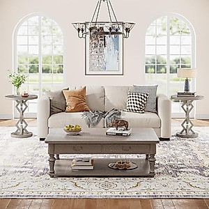 Tribesigns Set of 2 Round End Table, 2-Tier Wood Side Table with Pedestal, Modern Nightstand Bedside Table Coffee Accent Table for Living Room Bedroom & Small Space, Gray (2)