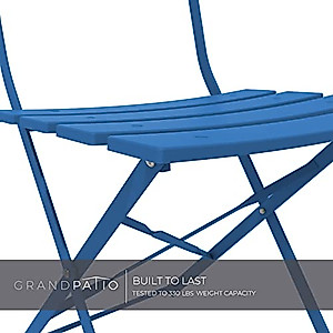 Grand patio 3-Piece Bistro Set Folding Outdoor Furniture Sets with Premium Steel Frame Portable Design for Bistro & Balcony (Peacock Blue with Cushion)