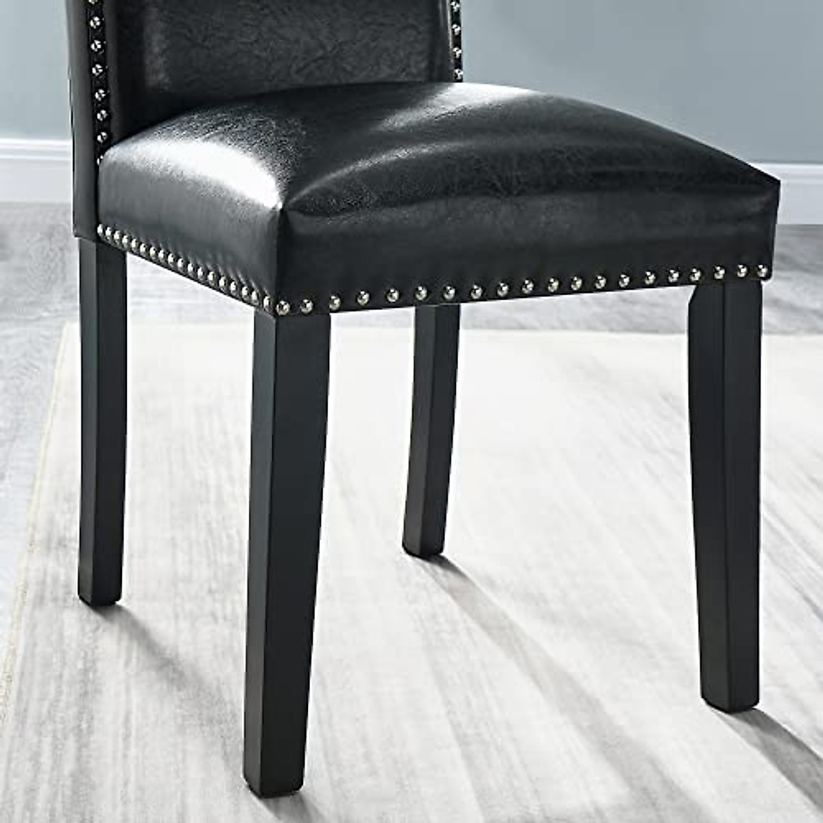 MODERION Parsons Dinning Chairs Set of 2 with Nail-Heads Trim, Faux Leather Kitchen Accent Side Upholstered Seat, Solid Wood Legs, 39'' x 25'' x 19'', Holds Up to 300 Lbs, Assembly Black, CY-1122-BK