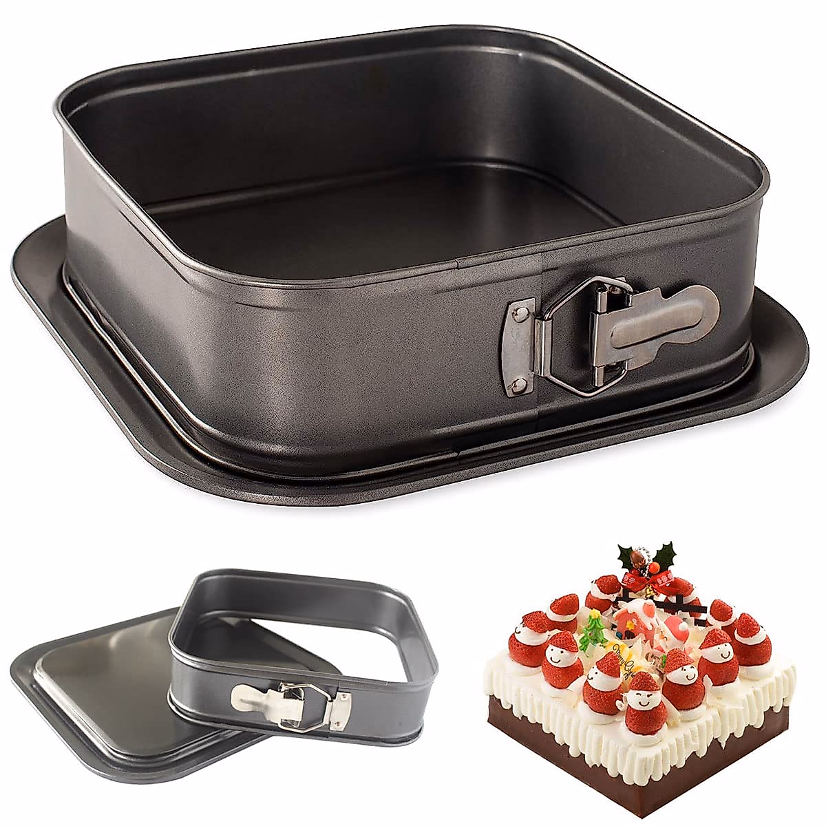 FONTSATTY Springform Pan, 9 Inch Cake Pan Bakeware with Removable Bottom, Baking Pan Cake Molds, Nonstick Leakproof (Square)