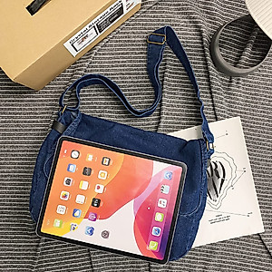 Canvas Messenger Bag Denim Shoulder Bag Hobo Tote Bag Casual Retro Crossbody Bag Large Capacity for Women and Men