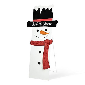 Glitzhome Metal Glittered Christmas Snowman Porch Décor Let It Snow Hanging Sign/Standing Porch Sign Merry Christmas Welcome Sign Holiday Party Outdoor Indoor Xmas Wall Display, 36”H