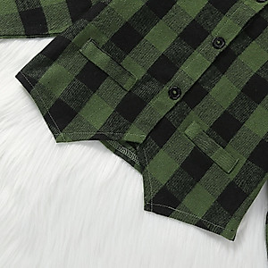 Baby Girl Plaid Skirt Sets Long Sleeve Crew Neck Buttons Jacket Coat A Line Short Shirt Spring Fall Winter Fashion (Green, 3 Years)