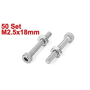 M2.5x18mm Hex Socket Head Knurled Cap Screws Bolts Nuts Set 50Pcs