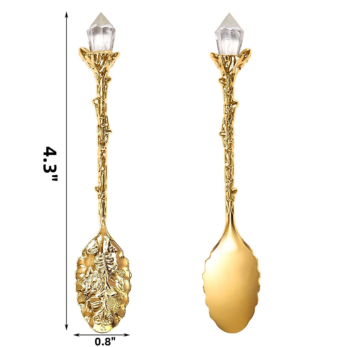 Covzoe 16 Pieces Retro Spoon, Crystal Alloy Coffee Spoons, Vintage Carved Decorative Gold Dessert Spoons for Cafe Bar, Tableware Home Office Party Supplies