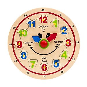 Hape Wooden Colorful Happy Clock Knob Puzzle| Clock Time Learning Educational Toy for Kids