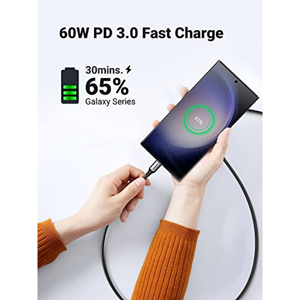 UGREEN USB C to USB C Cable 2-Pack 60W PD 3.0 Fast Charging Cable Compatible with Samsung Galaxy S23/22/Z Fold/Z Flip, Google Pixel 7/6A MacBook Pro 2022, iPad Pro 2022, PS5, Switch, etc. 3.3FT