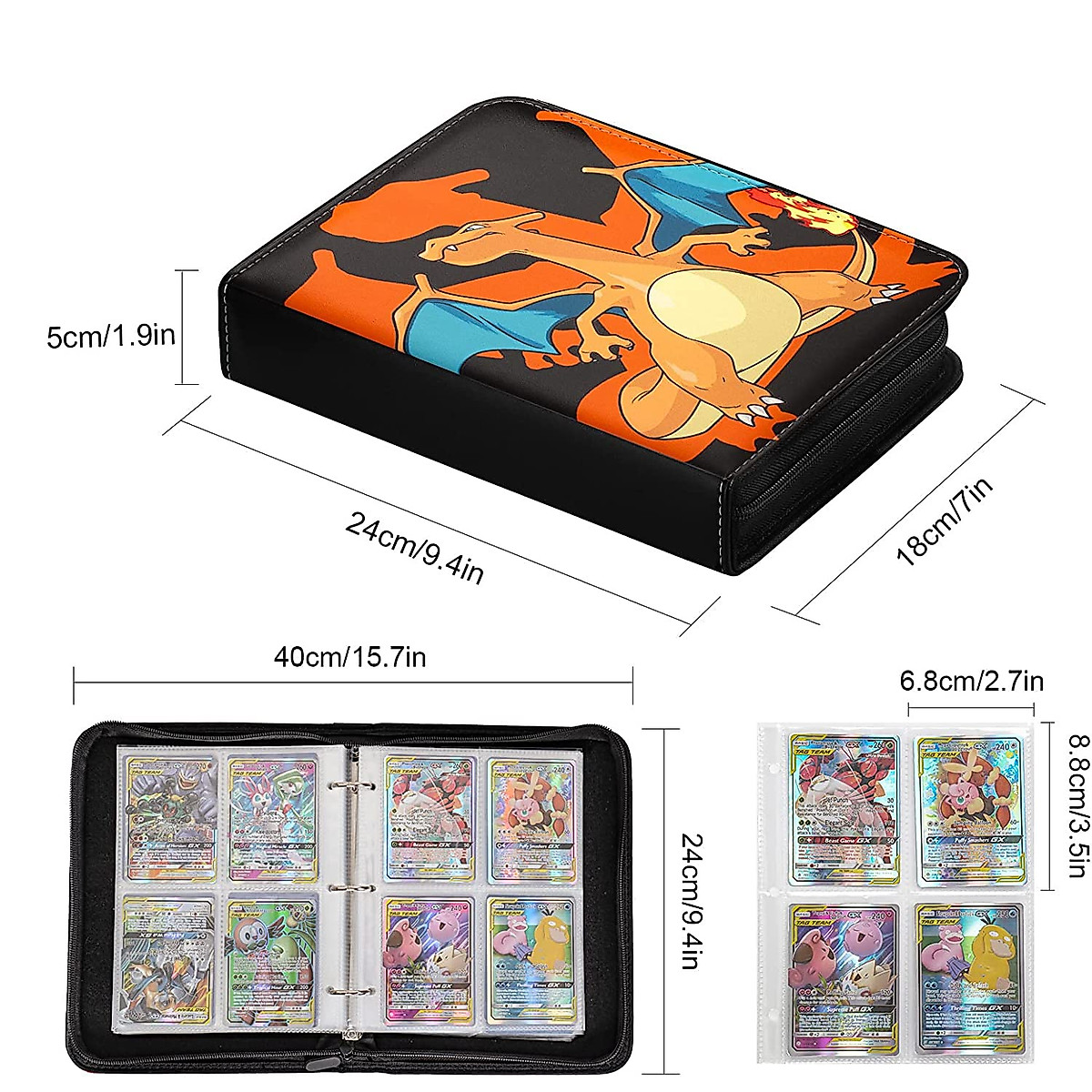 Card Binder 400 Cards Capacity with 50 Removable Sleeves, Collector Trading Card Binder 4-Pocket Storage Holder Album Book Portable Carrying Case for TCG