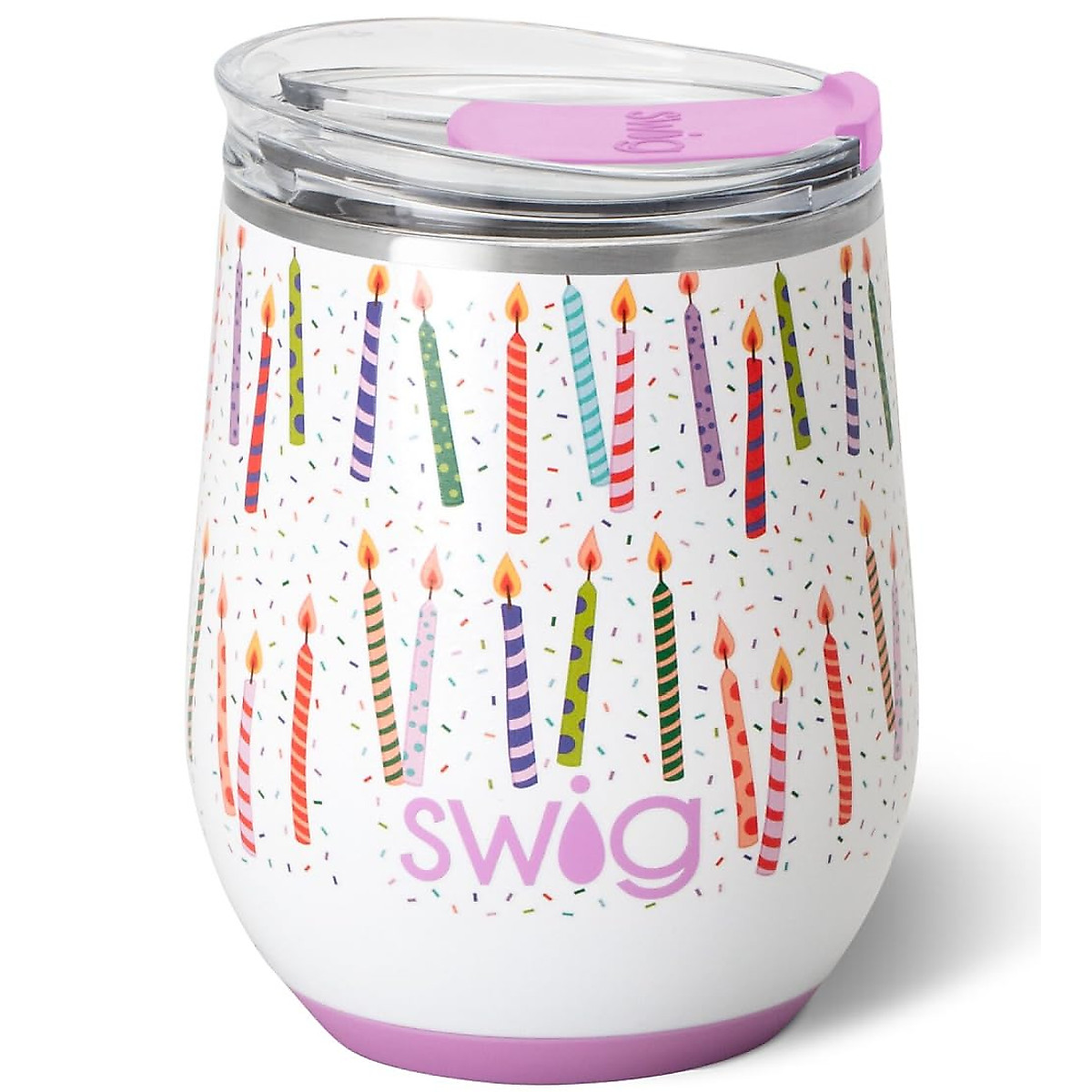 Swig Life 12oz Wine Tumbler with Lid, Stainless Steel, Dishwasher Safe, Portable, Triple Insulated Wine Tumbler, Wine Gifts, Birthday Gifts for Women (Make a Wish)