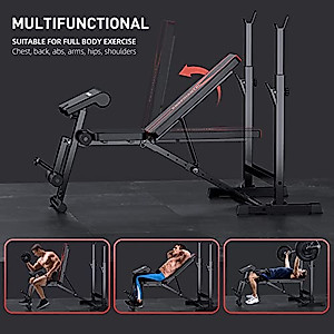 Adjustable Weight Bench, Olympic Workout Bench, Barbell Bench Press Set with Barbell Rack and Bench, Leg Exercises Preacher Curl Rack, Home Exercise Equipment