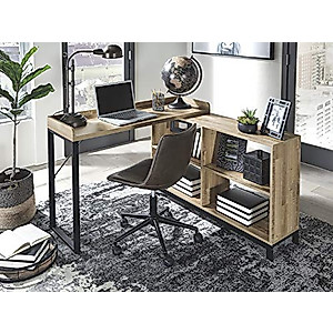 Signature Design by Ashley Gerdanet Modern Farmhouse Home Office L-Shaped Desk with Side Storage, Beige