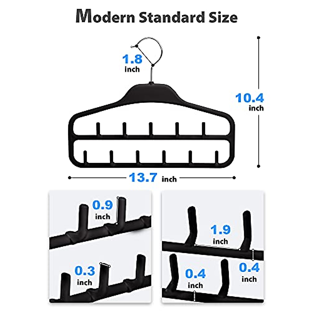 SMARTAKE 2 Pack Belt Hanger, 360 Degree Rotating Tie Rack with Hooks, Non-Slip Durable Hanging Closet Organizer Accessories Holder for Leather Belt, Bow Tie, Scarves and more, Black