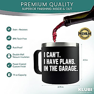KLUBI Birthday Gifts for Dad Men- Coffee Tumbler Mug 14oz - Garage Dad Funny, Cool Fathers Day Gift Idea from Daughter, Son, Husband, Guys, Papa Who Wants Nothing, Grandpa, Awesome, Mechanic, Uncle