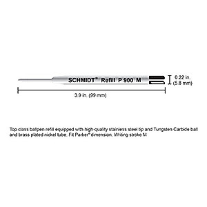 SCHMIDT P900 Ballpoint Tc Ball Parker Style Refill Medium, Black, 2 Pack Blister (SC58135)