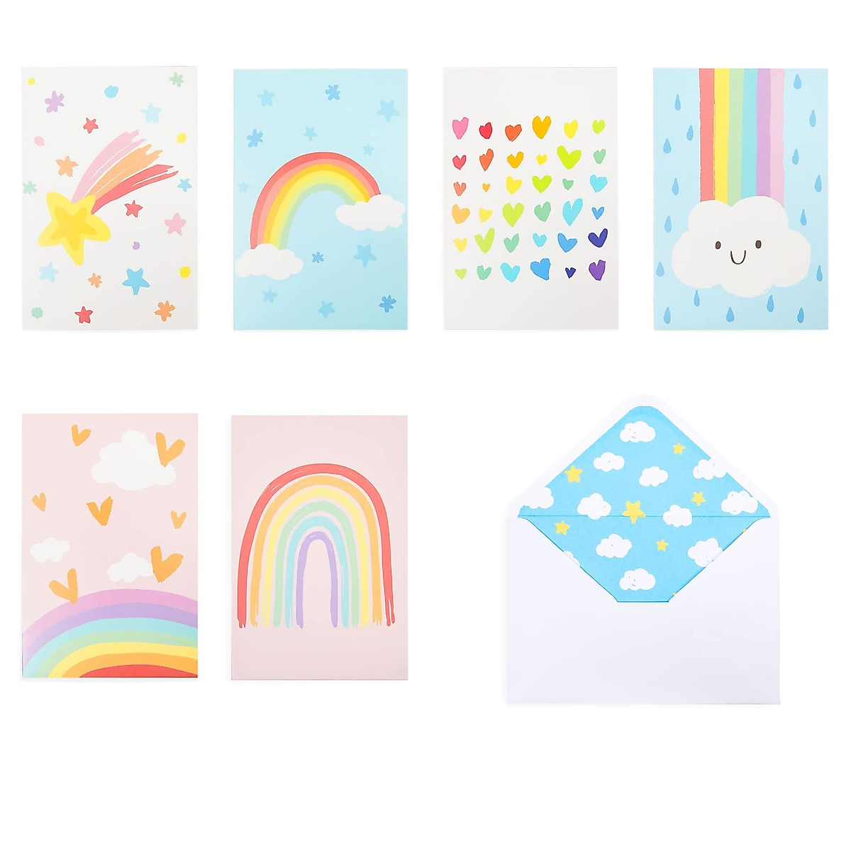 Paper Junkie 48 Pack Rainbow Cards with Envelopes for Thank You, Baby Shower, Birthday, Kids Stationary, Girls (Pastel, 4x6 In) - Blank Cards and Envelopes for Kids - Rainbow Notecards