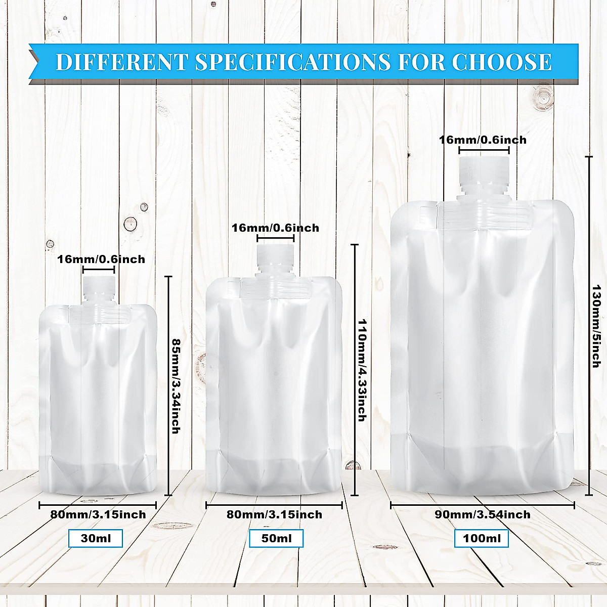 Zopeal 12 Pieces Portable Travel Fluid Makeup Packing Bag, Transparent Clamshell Packaging Bags Stand Up Fluid Makeup Bags with Folding Funnel Black Stickers Chalk Pen for Women Travel Supplies