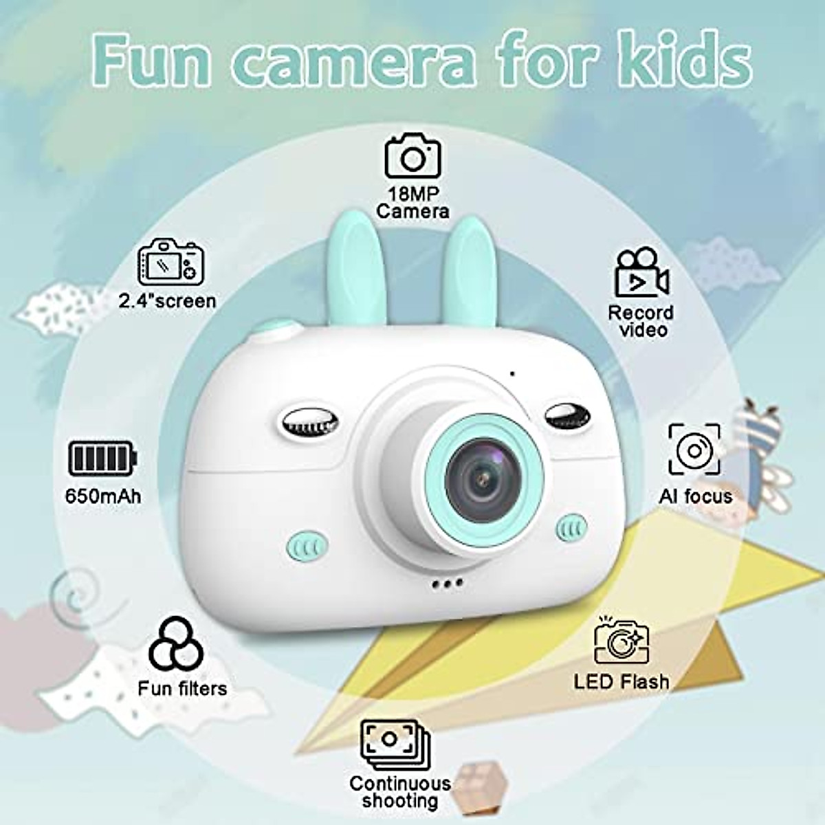 FeiLok Kids Camera for 3-9 Year Old Boys Gilrs, Best Birthday Gifts and Christmas Toys with 2.4" IPS Eye Care Screen 1080p Video Children Digital Camera Capture The Special Moment, 32GB SD Card