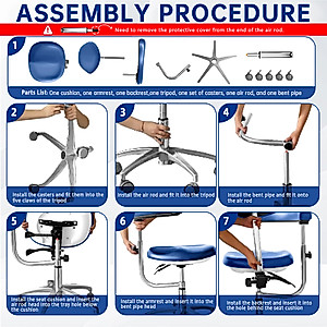 Medical Dental Assistant Chair with Swivel Armrests Rolling Medical Chair, Ergonomic, PU Leather Swivel Dentist Stool with Backrest for Clinic, Home, Laboratory, Blue
