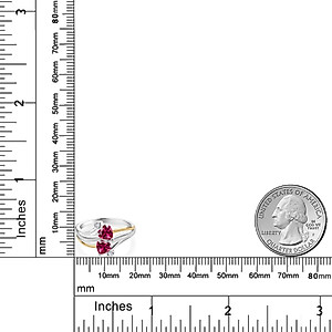 Gem Stone King 925 Sterling Silver and 10K Yellow Gold Red Created Ruby and White Lab Grown Diamond Ring For Women (1.22 Cttw, Heart Shape 5MM, Available In Size 5, 6, 7, 8, 9)