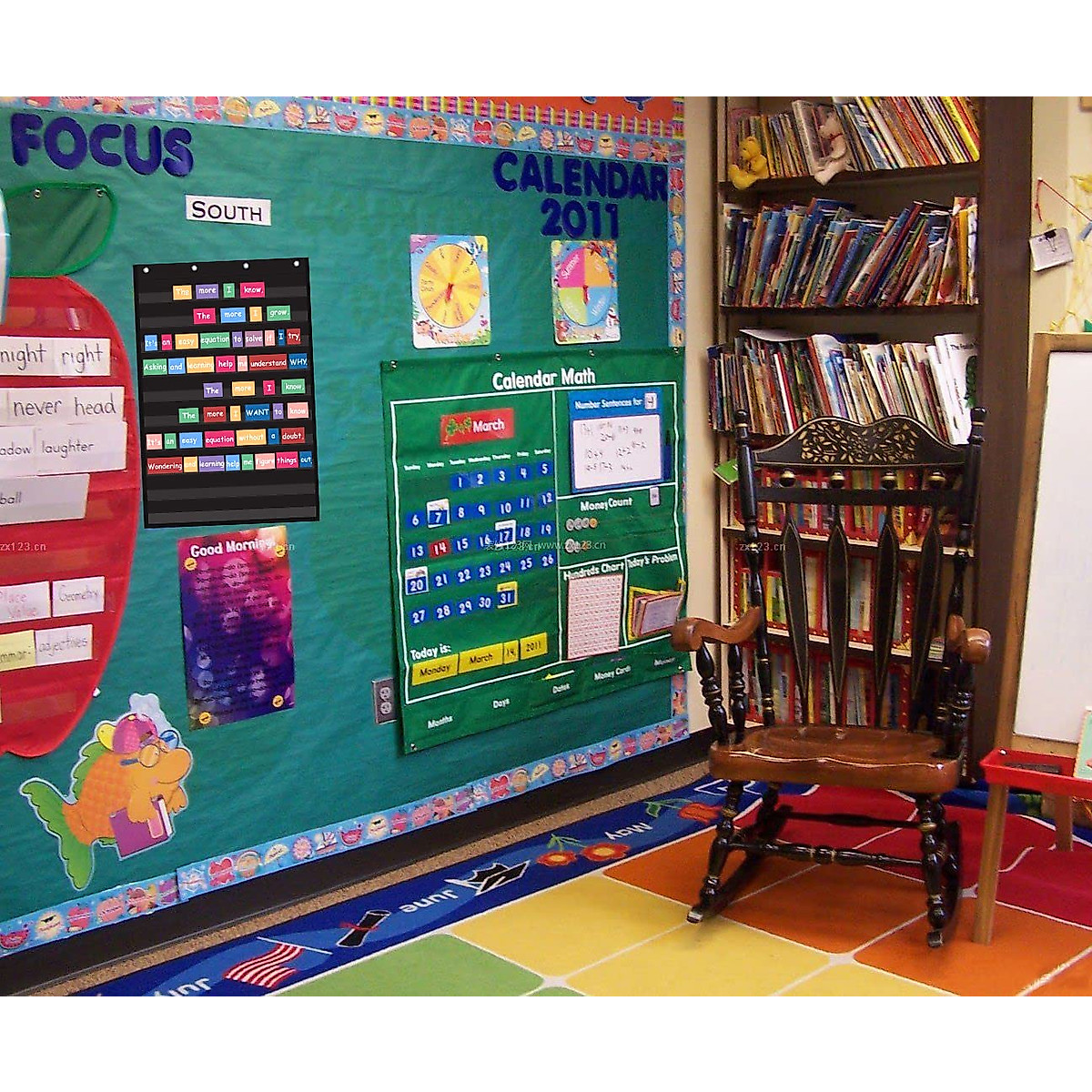 Antrea Standard Pocket Chart - Clear 10 Pockets Chart for Classroom & Home Heavy Duty Hanging Black Pocket Chart for Sentence Strips Letter Cards Word Wall,28x44 Inch