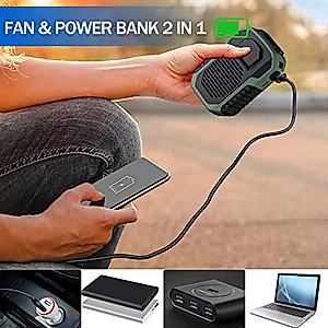 Drosica Portable Waist Fan NecklaceFan, 6000mAh Mini Cooling Belt Fan, 6000RPM Strong Airflow, 3 Speeds, Rechargeable belt clip fan with USB port for Outdoor Works, Farm, Hiking, Camping (Green)