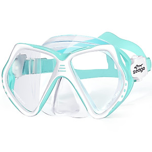Seago Kids Swim Goggles with Nose Cover Snorkel Mask Scuba Diving Swim Mask Anti-Fog Tempered Glass, Panoramic Clear View Silicone Seal Snorkeling Gear Swimming Goggles for Kids 6-14 Boys Girls Youth