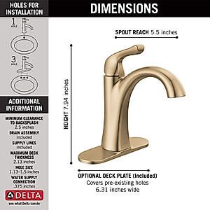 Delta Faucet Arvo Single Hole Bathroom Faucet, Gold Bathroom Faucet, Single Handle Bathroom Faucet, Bathroom Sink Faucet, Drain Assembly Included, Champagne Bronze 15840LF-CZ