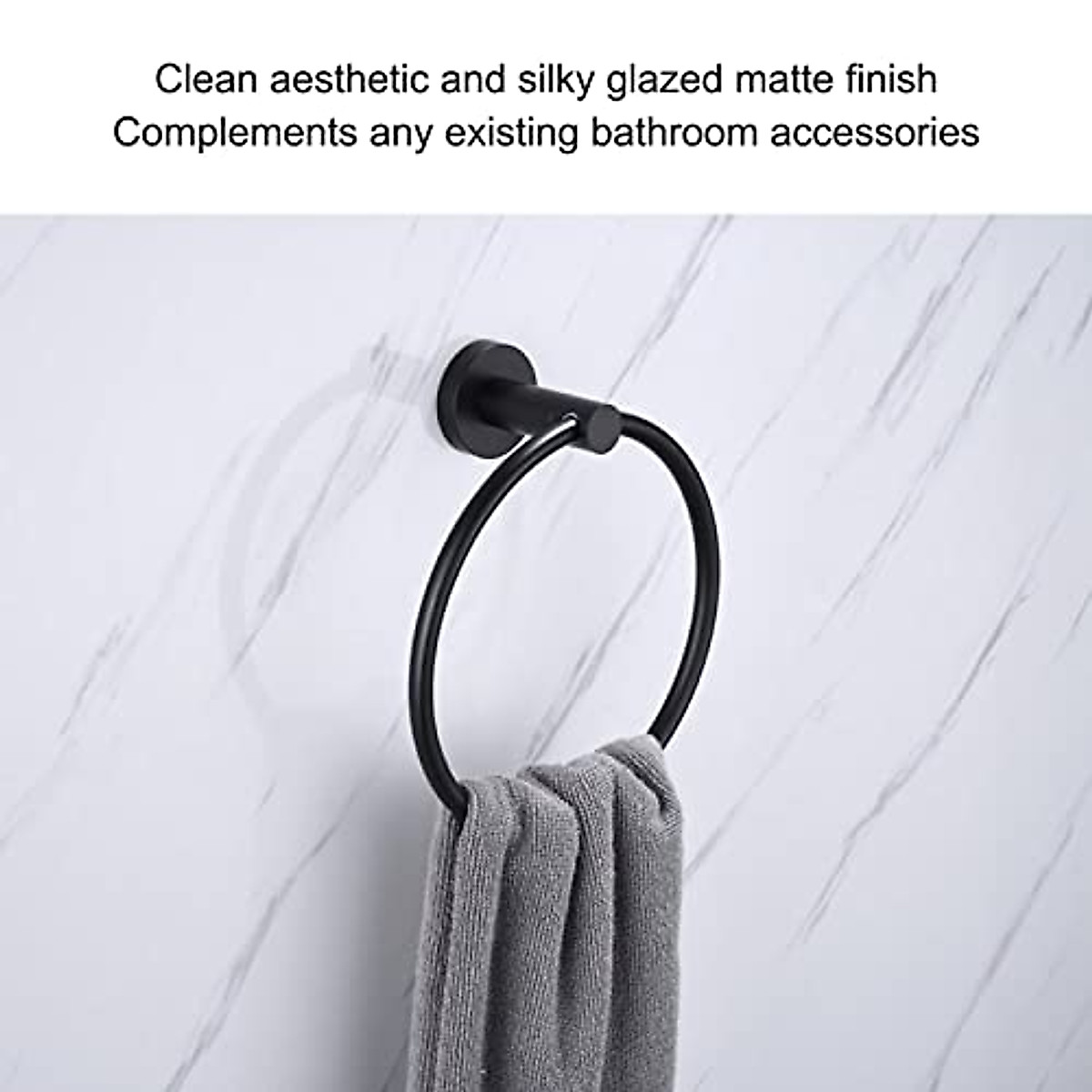 Towel Ring for Bathroom, 6.7in Diameter Towel Holder Ring, Aluminium Round Bath Towel Rings, Space Saving Ring Towel Holder, Multiuse Wall Towel Ring Holder for Bathroom Hotel(Black)