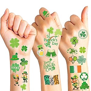 St Patricks Day Tattoos, 20 Unique Sheets St. patrick's Day Temporary Tattoos Shamrock, 4 Leaf Clover Temporary Tattoos Irish St Patricks Day Decorations (180+Pcs)