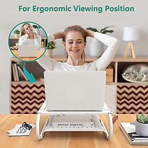 WALI Monitor Stand Riser, Desk Organizer with 2 Tiers Storage Shelf, Vented Metal Design for Laptop, Computer Monitor and Printer (STT001BW), 1 Pack, White