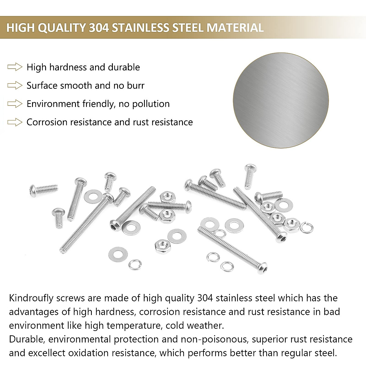 Kindroufly 562 Pieces M2 x 4/6 /8/10 /12/16 /20mm Button Head Socket Cap Screws Nuts Washers Assortment Kit, 304 Stainless Steel, Fully Machine Thread