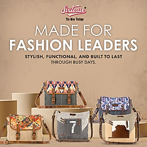 SIXTEASE Womens Shoulder Bag Vintage Style Shoulder Bags for Women - Made with Genuine Leather, Upcycled Canvas, or Hair On - Handmade, Adjustable Strap, Brass and Zinc Hardware - Hestia