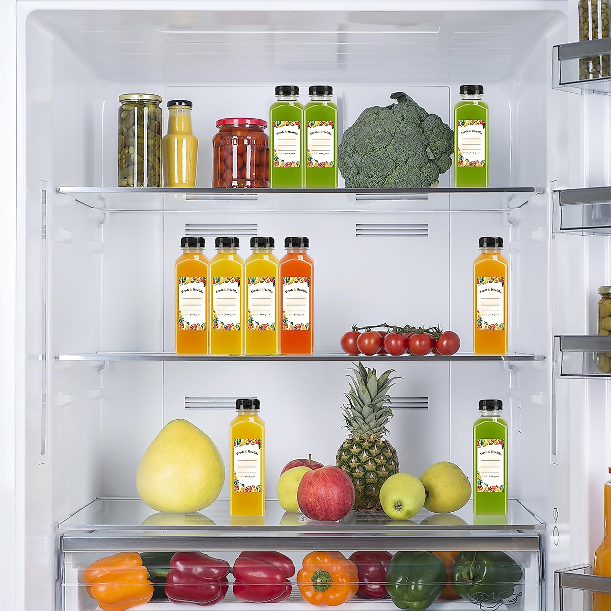 Moretoes 42pcs 16oz Plastic Juice Bottles with Caps, Refrigerator Juice Container with Lid, Reusable Container and Clear Beverage Bottle Can Hold Juice, Smoothies, Milk