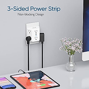 LENCENT Multi Plug 6 Outlet Extender, 2 Pack Surge Protector Wall tap, Power Strip 3-Side Widely Spaced Adapter Multiple Charger Expander, Mountable Wall Splitter for Home Travel Office, ETL Listed