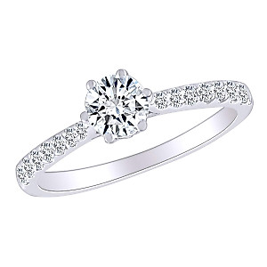 AFFY 3/4 Carat (Cttw) Round White Natural Diamond Solitaire Engagement Wedding Ring 14k Solid White Gold (0.75 Cttw) Ring Size-6