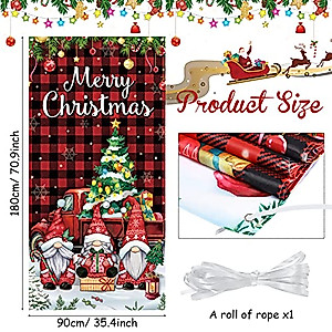 Tiamon Christmas Gnome Door Cover Xmas Red Truck Buffalo Plaid Door Cover Banner Merry Christmas Backdrop Door Cover Decoration for Winter Holiday Party Supplies, 70.9 x 35.4 Inches