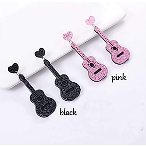 Acrylic Classical Guitar Dangle Earrings Vintage Punk Renaissance Music Guitar Violin Long Drop Earrings for Women -Pink