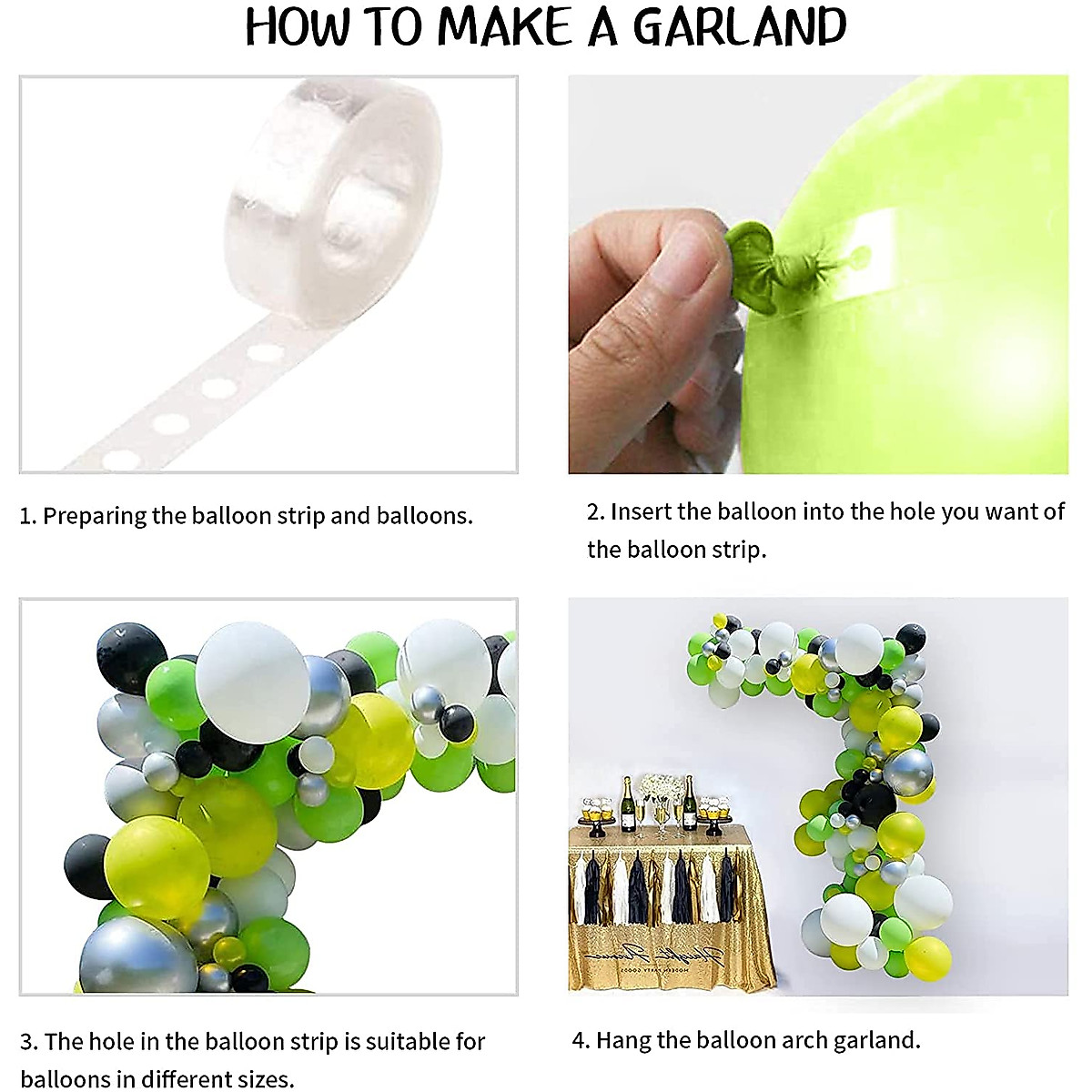 Balloon Garland Kit Green Silver Black, 130pcs Green and White Balloon Garland Arch Kit for Wedding Birthday Baby Shower Tropical Theme Jungle Party Decorations