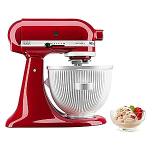KitchenAid Ice Cream Maker Stand Mixer Attachment, 2 Quart, White & KSMMGA Metal Food Grinder Attachment, Silver