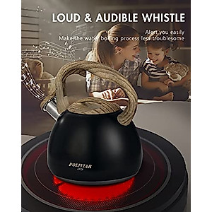 POLIVIAR Tea Kettle, Black Ti Stovetop Tea Kettle 2.7 Quart , Audible Whistling Teapot, Food Grade Stainless Steel for Anti-Rust and Anti Hot Handle, Suitable for All Heat Sources (JX2018-WB20)