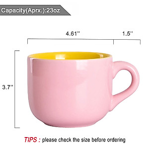 WHJY Simple Ceramic Soup Mugs with Lid, 22 oz Soup Cups with Handle, Microwave Oatmeal Bowl Coffee Mug with Lid and Handle for Milk, Tea, Fruit, Ice Cream Cereal Coffee - Pink