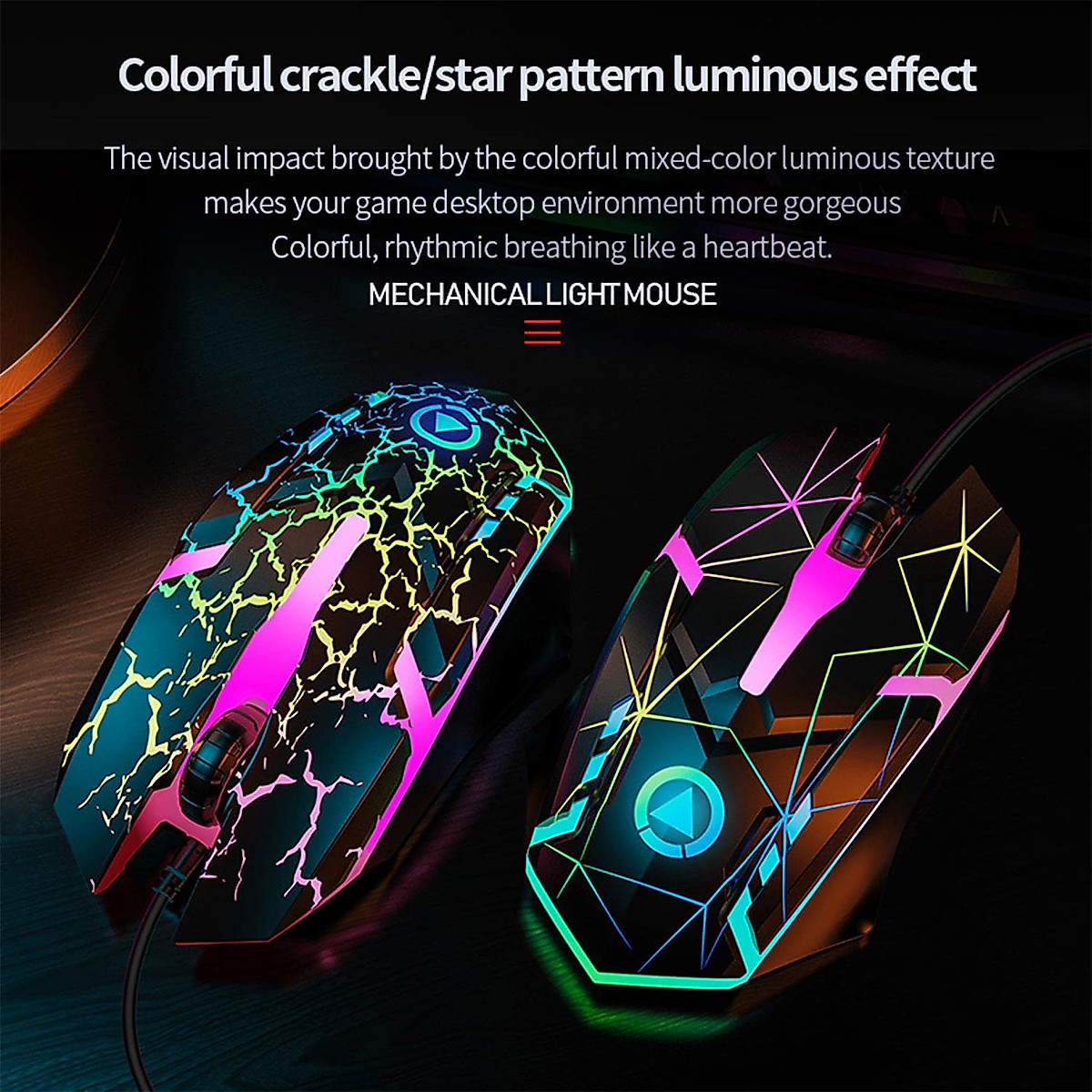 Atrasee RGB Gaming Mouse Wired PC Computer Mice for Laptop, 1200 DPI, 7 Colors LED Backlit, 3 Buttons, USB Ergonomic Optical Mouse for Game Office Windows Mac Linux, Crack