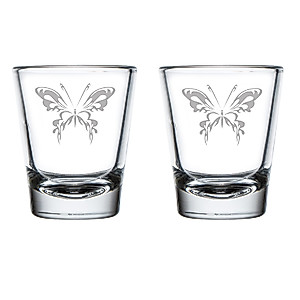 MIP Set of 2 Shot Glasses 1.75oz Shot Glass Tribal Butterfly