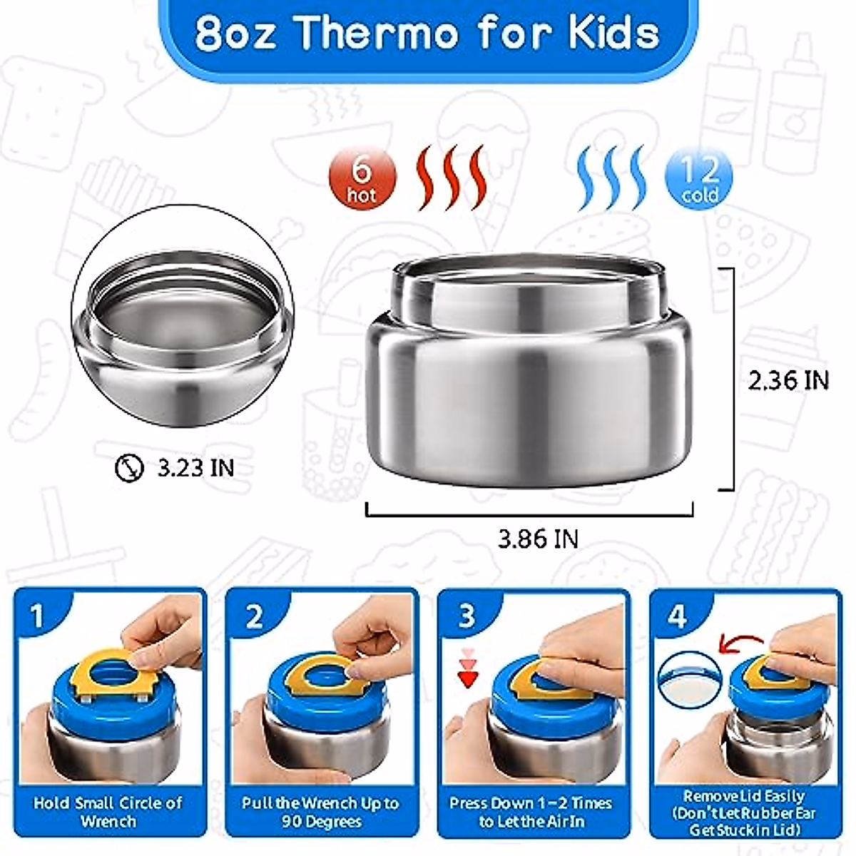 MAISON HUIS Bento Lunch Box for Kids With 8oz Soup Thermo, Leakproof Lunch Compartment Containers with 4 Compartment Bento Box, Thermo Food Jar and Lunch Bag, BPA Free,Travel, School(Monster Truck)