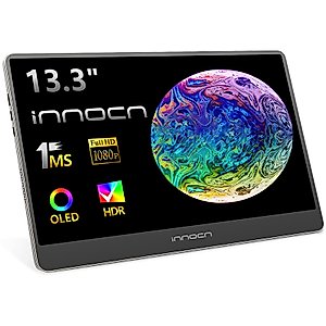 INNOCN 13.3-Inch OLED Portable Laptop Monitor HDR USB C Mini HDMI External Small Computer Monitor, Travel Portable Gaming 1MS Monitor for Switch XBOX PS5/4, 100% DCI-P3, 400Nits, Detachable Stand