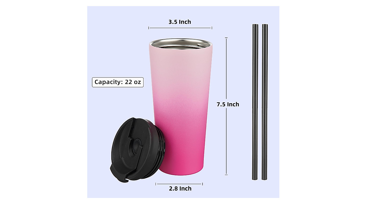 Konokyo 22 OZ Insulated Stainless Steel Tumbler with Lid & Straws